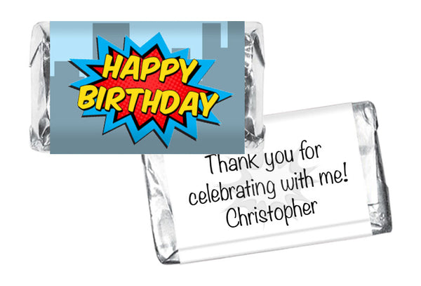 Super Hero Boy Birthday Mini Bar Wrappers - CandyBarWrappers.com